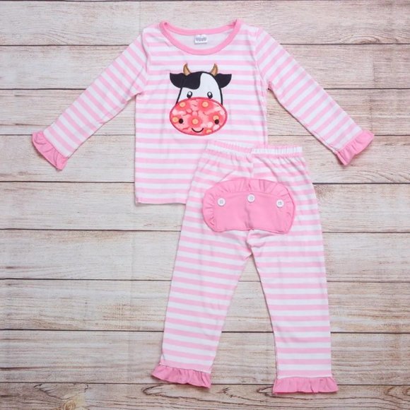 Pajamas | Boutique Farm Cow Girls Pink Short Sleeve Pajamas | Poshmark